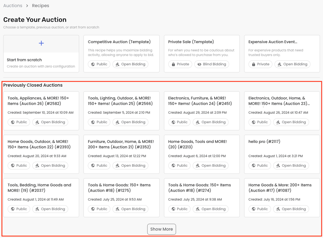 Recipes: Create Auctions Faster
